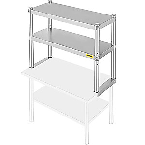 VEVOR Double Overshelf, Double Tier Stainless Steel Overshelf, 30 in. L x 12 in. W Double Deck Overshelf, Height Adjustable Overshelf for Prep & Work Table in Kitchen, Restaurant