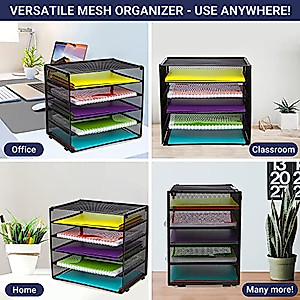 Desk Organizer Tray - Letter Tray in Black Metal Mesh for Organizing Files, Papers, Bills, Folders, Letters, Binders, and More. Desktop Paper Tray Rack for Home, Office, or School (5 Tier)