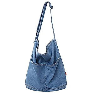ROUROU Denim Shoulder Bag for Women Hobo Tote Bag Casual Canvas Bag Retro Crossbody Bag Large Capacity Purse