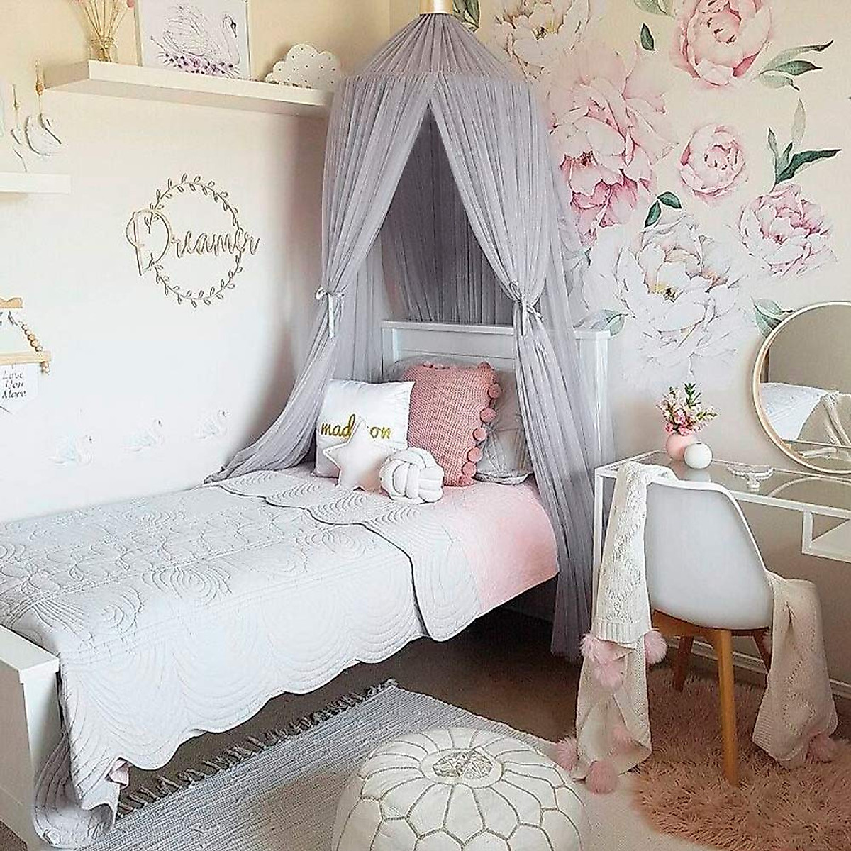 Bed Net, Elegant Color Netting Children Bed Net Canopy, Hanging The Screen Curtains or Netting Over a Queen or King Canopy Bed, Crib or Hammock (Gray)