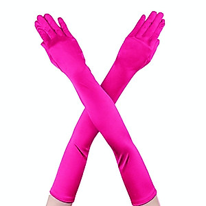 DreamHigh Womens 22 inches Finger Mittens Over Elbow Long Black/White Evening Gloves-Rose