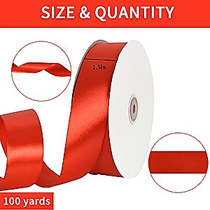 TONIFUL 1-1/2 Inch (40mm) x 100 Yards Red Wide Satin Ribbon Solid Fabric Ribbon for Gift Wrapping Chair Sash Valentine's Day Wedding Birthday Party Decoration Hair Floral Craft Sewing