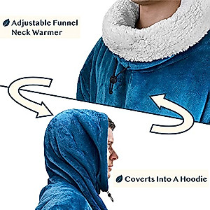 PAVILIA Wearable Blanket Hoodie with Neck Warmer, Plush Oversized Sweatshirt, Big Hooded Blanket Sweater with Giant Pocket, Super Soft Cozy Warm Gift for Women Men Adult (Sherpa Fleece, Teal Blue)