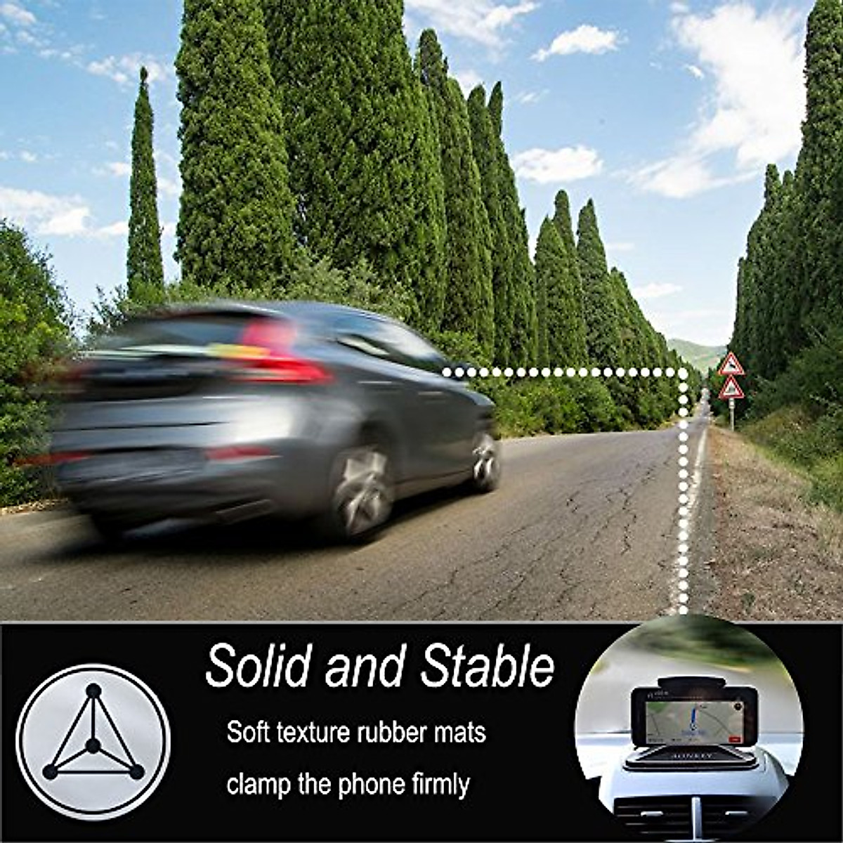 AONKEY Cell Phone Holder for Car, Dashboard Anti-Slip Vehicle GPS Car Mount Universal for All Smartphones, Compatible iPhone XR XS Max X 8 7 6S Plus, Galaxy S10/S9 Plus S8 Note 9/8, LG V30, Pixel 3 XL