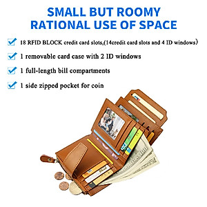 FT FUNTOR Small Wallet for Women Genuine Leather Bifold Compact RFID Blocking Zipper Pocket Ladies Credit Card Slots Purse with ID Window