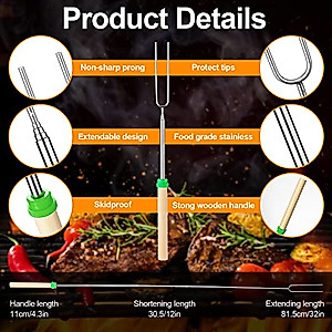 36 Pcs Marshmallow Roasting Sticks Campfire Smores Skewers for Fire Pit 32 Inch Long Extendable Fork Smores Sticks with Wooden Handle 3 Pcs Storage Bag for Cooking Grill Hot Dog Camping Accessories