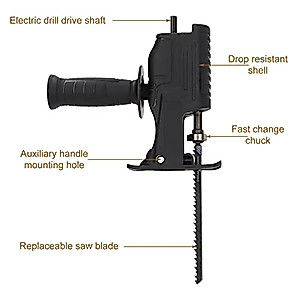 Kadimendium Electric Drill to Reciprocating Saw Adapter Chainsaw Conversion Head Saw Blades Handle Kit Electric Drill Modified Tool Protable Reciprocating Saw Adapter