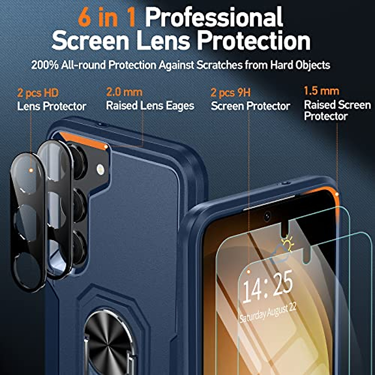 Oneagle for Samsung Galaxy S23+ Plus Case[6 in 1], Samsung S23+ Plus Shockproof Phone Case 5G with [360° Rotatable Kickstand Ring][2X Lens Protectors & 2X Screen Protectors] 6.6 inch