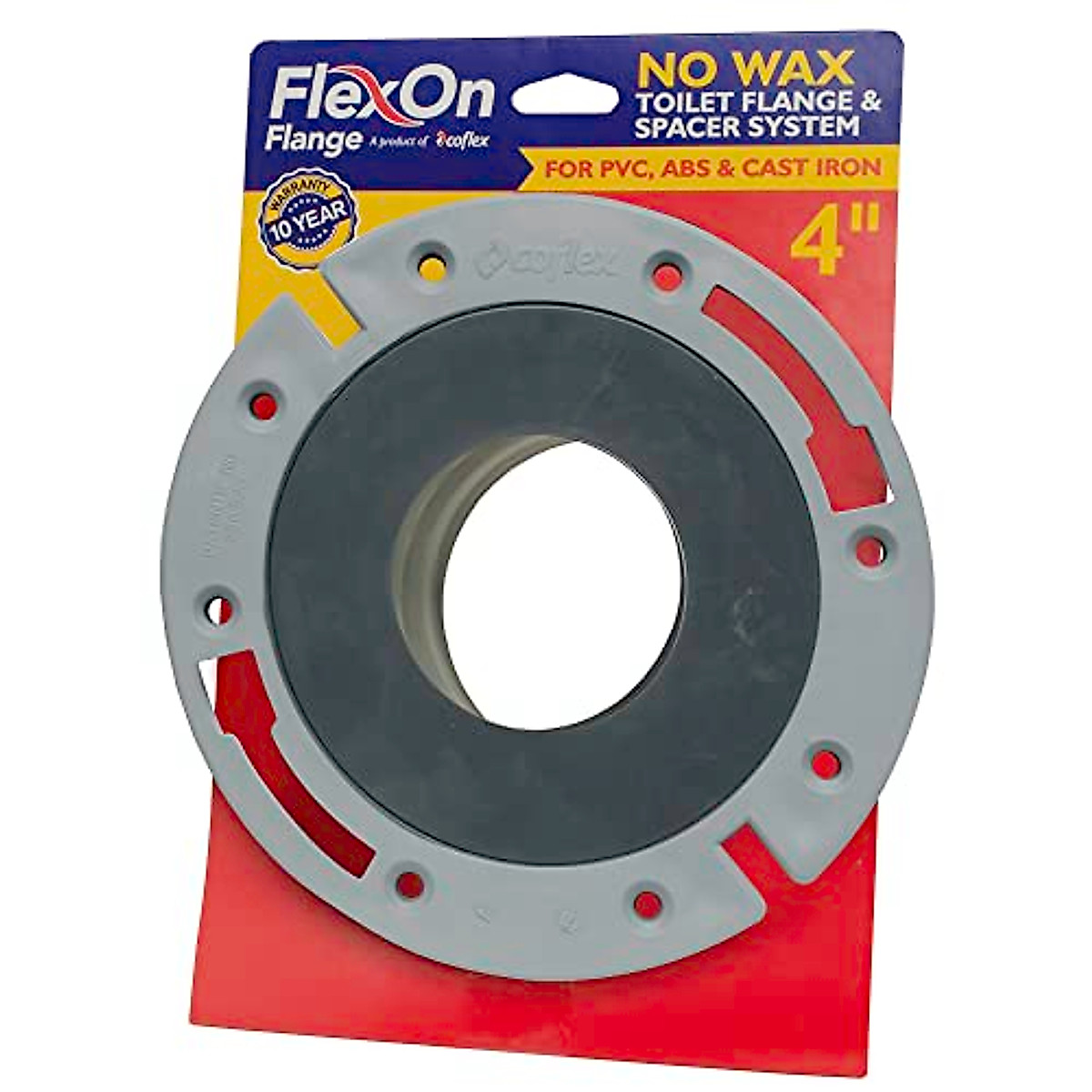FlexOn Toilet Flange for 4" PVC, ABS, Cast Iron or Lead Pipes-Includes Spacer System to Correct Flange Elevation from 3/8"-1 1/8"