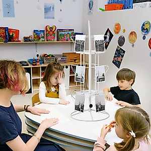 NQEUEPN 12 Pockets Greeting Card Display Stand, 3 Tier Metal Greeting Card Display with 200 Clear Resealable Polypropylene Bags Rotating Countertop Greeting Card Rack for Showcase, White