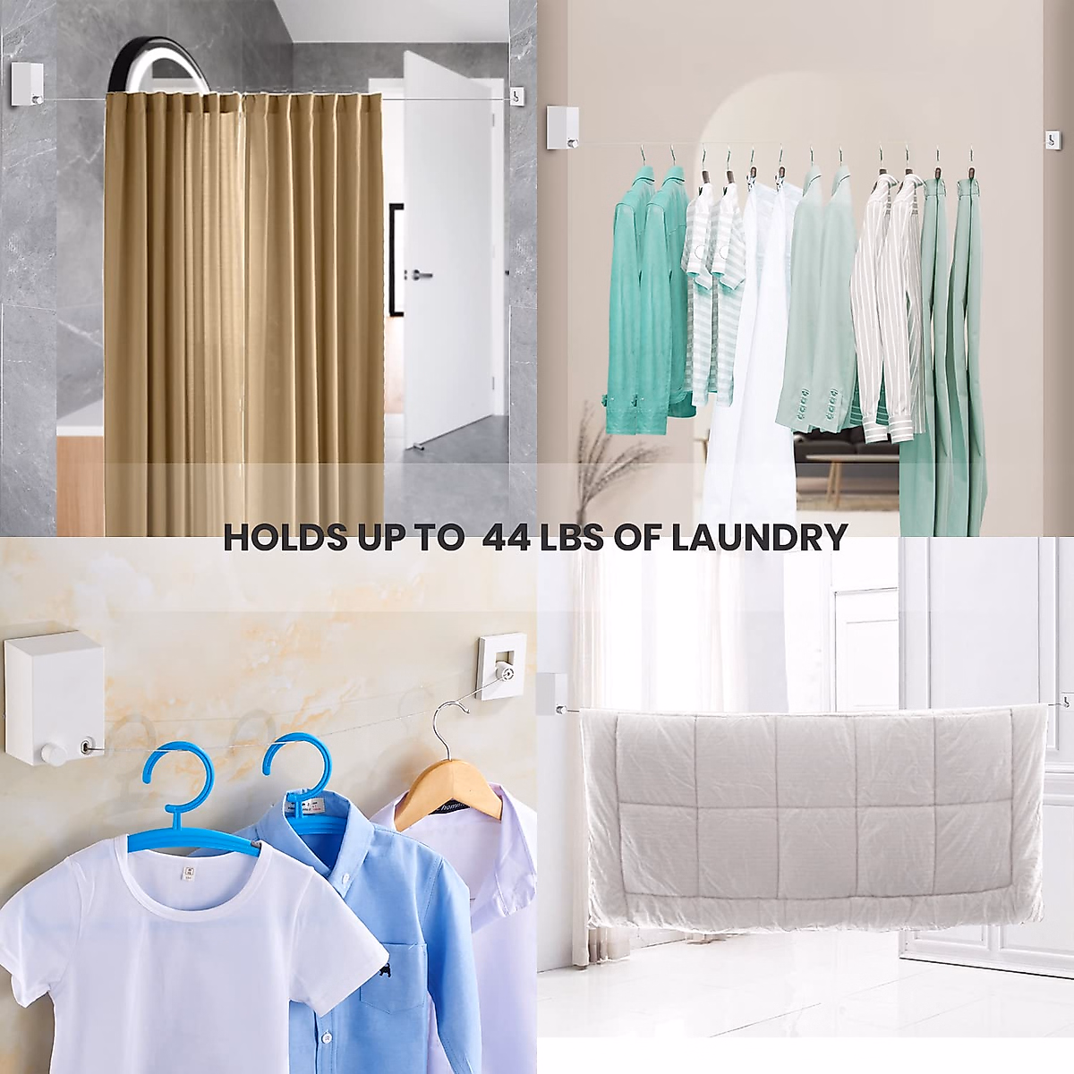 HandyAndy Heavy Duty Retractable Clothesline for Indoor & Outdoor - Retracting Laundry Drying Clothes Line with Wall Mount | Clothesline Pulley Kit for Backyard, Balcony, Patio, Bath Room & More!