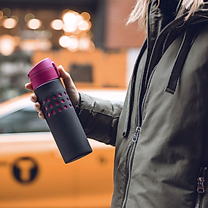 FLASKGEAR Protect & Go Silicone Sleeve Cover compatible with Zojirushi Brand Insulated Vacuum Thermos Water Bottle (BLACK, 16 oz / .48 litre)