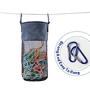 Clothespin Holder Bag Outdoor, Large-capacity Mesh Clothespin Storage Organizer with Hook, Drawstring Closure, Ventilation and machine washable for storing clothes clips, socks and toys