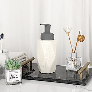 Sumnacon Ceramic Foam Hand Dispenser- Hexagon Shape Soap Dispenser Lotion Hand Pump Dispenser, Elegant Hand Soap Dispenser for Kichen Bathroom Office Countertop, Beige