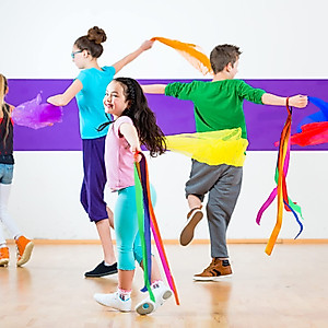 24 Pcs Rainbow Streamers Juggling Scarves Ribbon Scarves for Kids Rhythm Streamers Dance Scarves Gymnastics Accessories Magic Props Rainbow Dancing Party Favors for Kids Adults Party Dancer Play