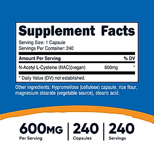 Nutricost N-Acetyl L-Cysteine (NAC) 600mg, 240 Vegetarian Capsules - Vegan, Non-GMO, Gluten Free