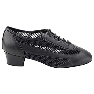 Very Fine Dancesport Shoes - Women's Latin, Salsa Ballroom Practice Dance Shoes - Classic 2009-1.5" Heel & Canvas Mesh Shoe Bag (Black Leather, Size 9)