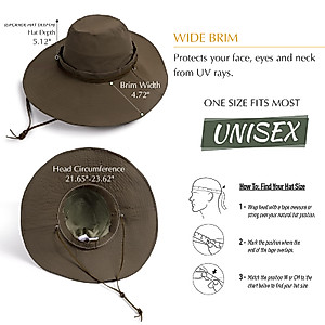 Wide Brim Sun Hats for Men Womens Waterproof UPF 50+ Boonie Bucket Hat UV Protection Packable Mens Beach Fishing Cap Hiking hat Grey
