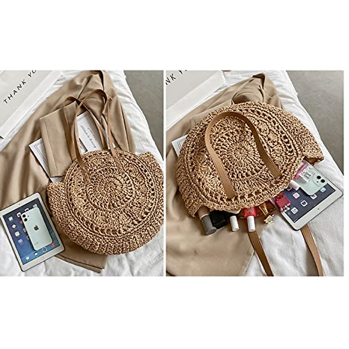 INS female literature and art small large capacity handmade beach weave retro shoulder straw bag(2)