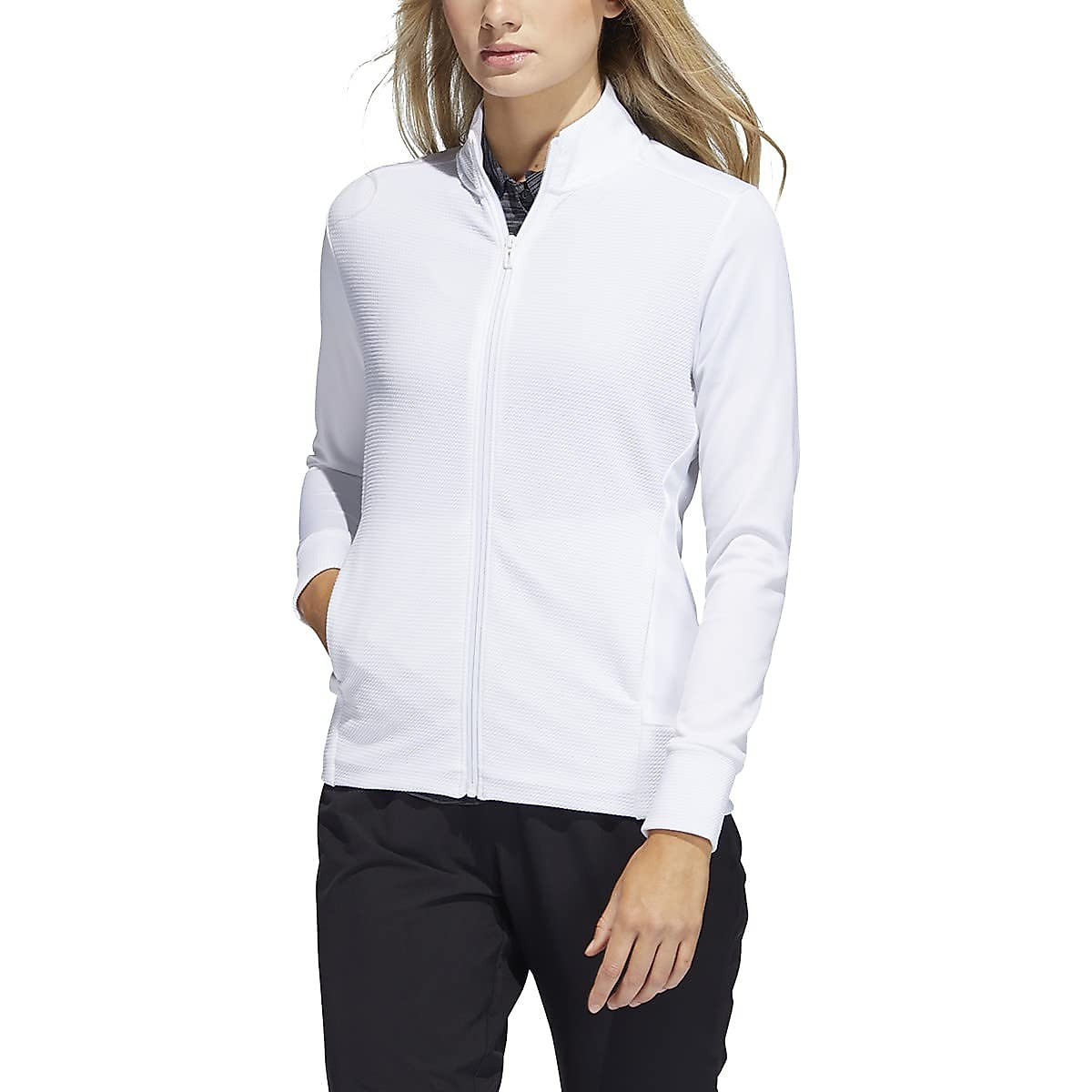 adidas Women's Standard Textured Full Zip Jacket, White, Medium