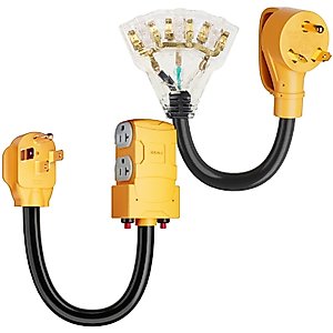 MECMO 30 Amp & 50 Amp to 20 Amp 110V RV Distribution Adapter, NEMA TT-30P to 3x 5-20R Household Outlet Adapter & 14-50P to 4x 5-20R Power Splitter