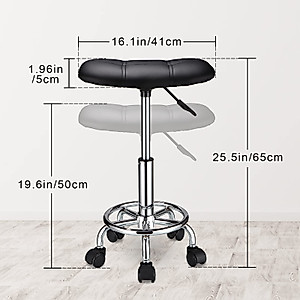HMTOT Square Rolling Stool with Wheels Height Adjustable Swivel Stools Black