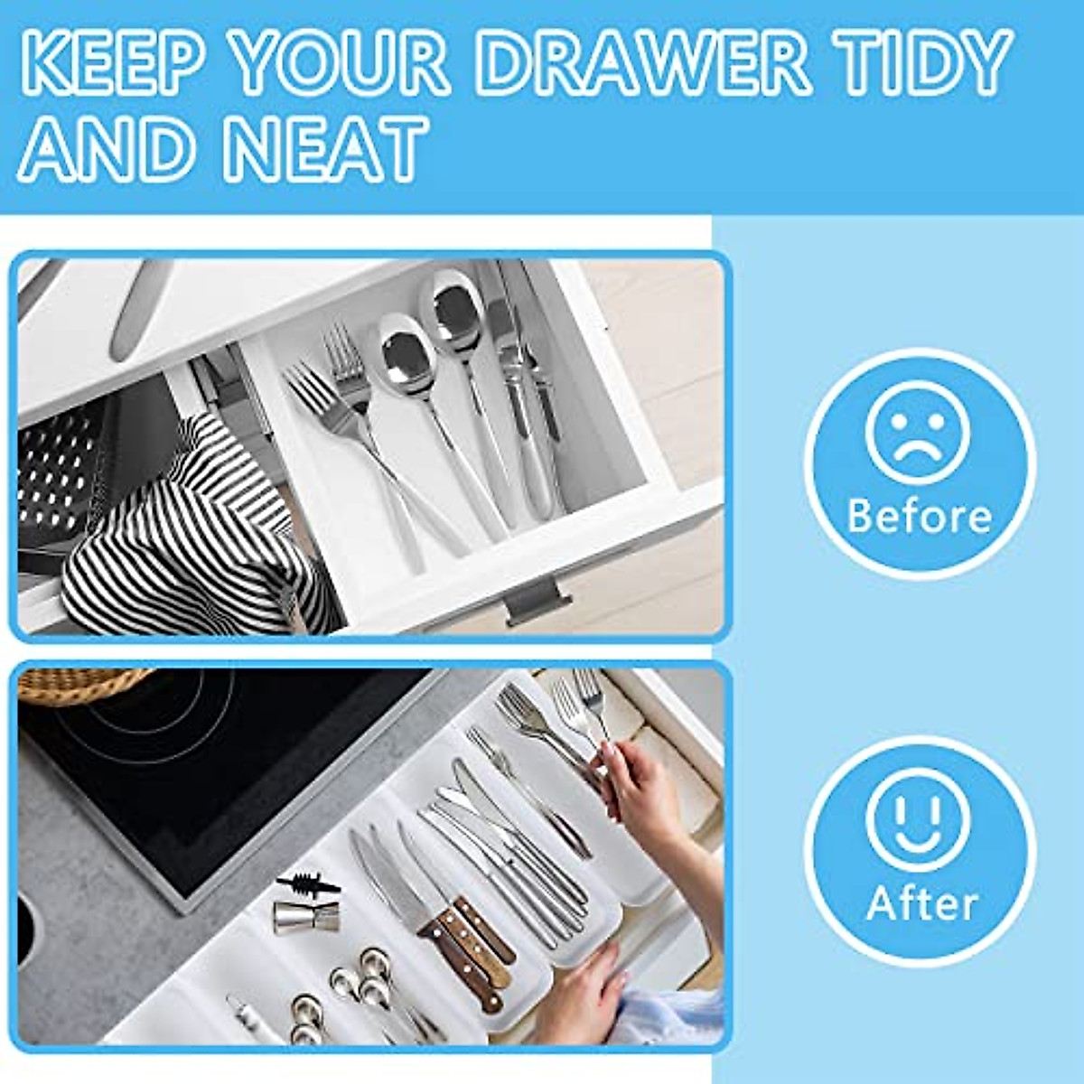 Macarrie 20 Pcs Plastic Drawer Organizer 10 x 3.3 x 1.8 Inch Storage Tray Plastic Silverware Organizer Utensil Holder Drawer for Makeup Kitchen Bathroom Desk Cabinet Organizing, White
