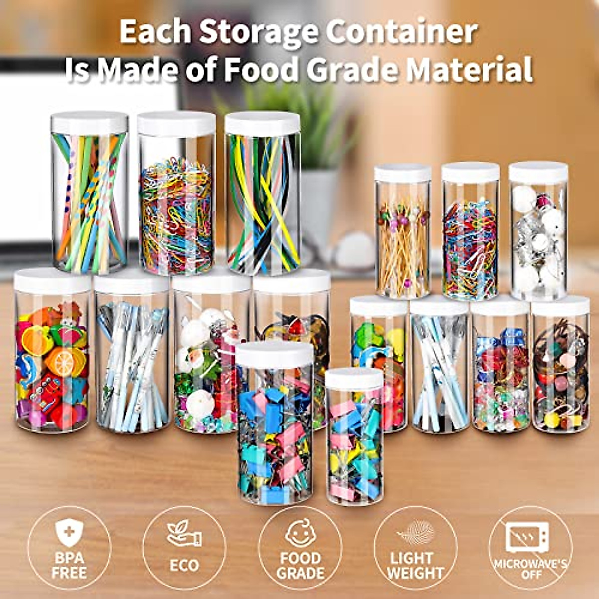 PLastic jars with lids 32 OZ & 16 OZ 24 Pcs Clear Plastic Storage Jars Containers with Airtight White Plastic Screw On Lids Cylinder Large Round Jars Easy Clean for Household and Kitchen Organizing