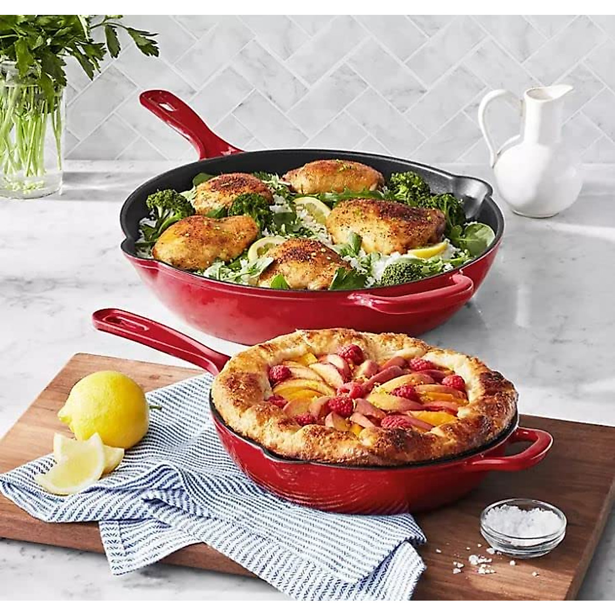 Member's Mark 2-Piece Enamel Cast Iron Skillet Set, Red