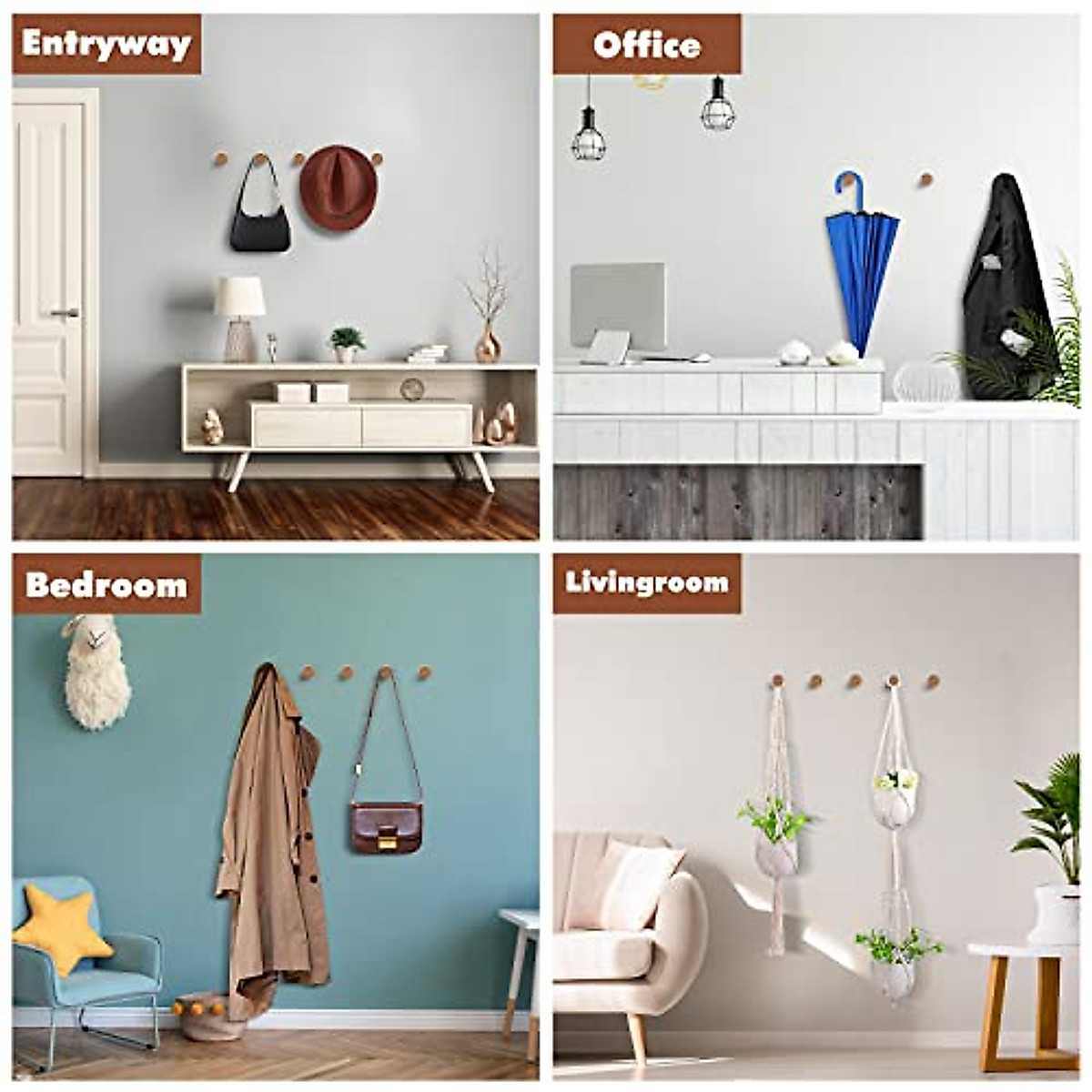 DIGHEIGG Wood Coat Rack Wall Mount, Wall Hooks Boho Wall Decor Aesthetic, Heavy Duty Coat Hooks Wall Mounted for Hat Towel Purse Robes Mudroom Entryway (Beech Wood, 5 Pack)