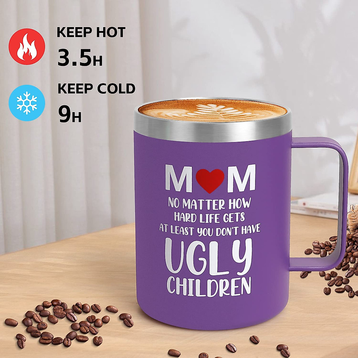 Birthday Gifts for Mom, Mother's Day Gifts from Daughter Son, New Mom Cool Great Best Funny Ideas Presents for Women, Insulated Stainless Coffee Tumbler Cup with Lid for Christmas Valentine's Day