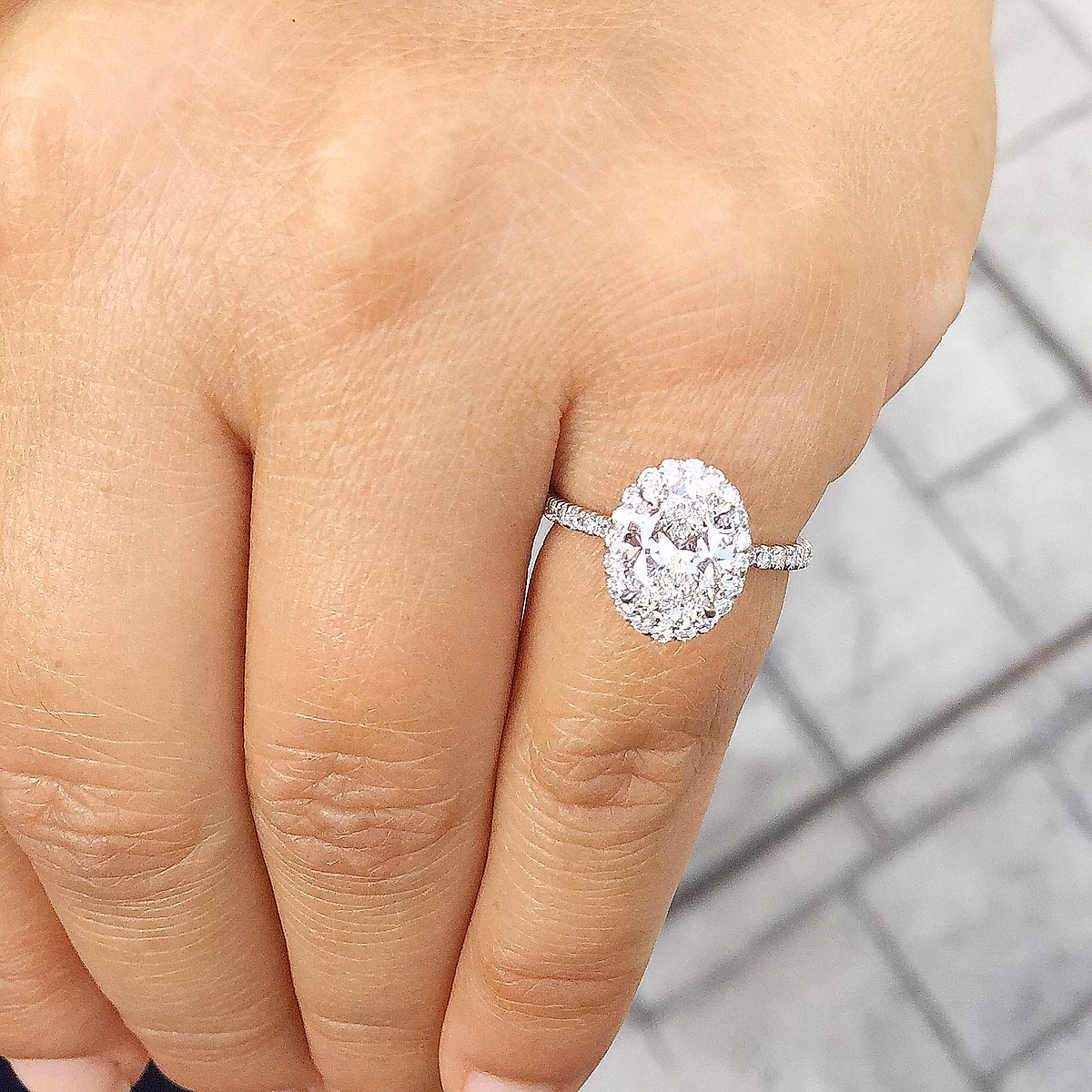 14k Solid White Gold Oval and Round Cut Simulated Diamond Engagement Ring Halo Art Deco Bridal Set Half Eternity Wedding Anniversary 2.50ct