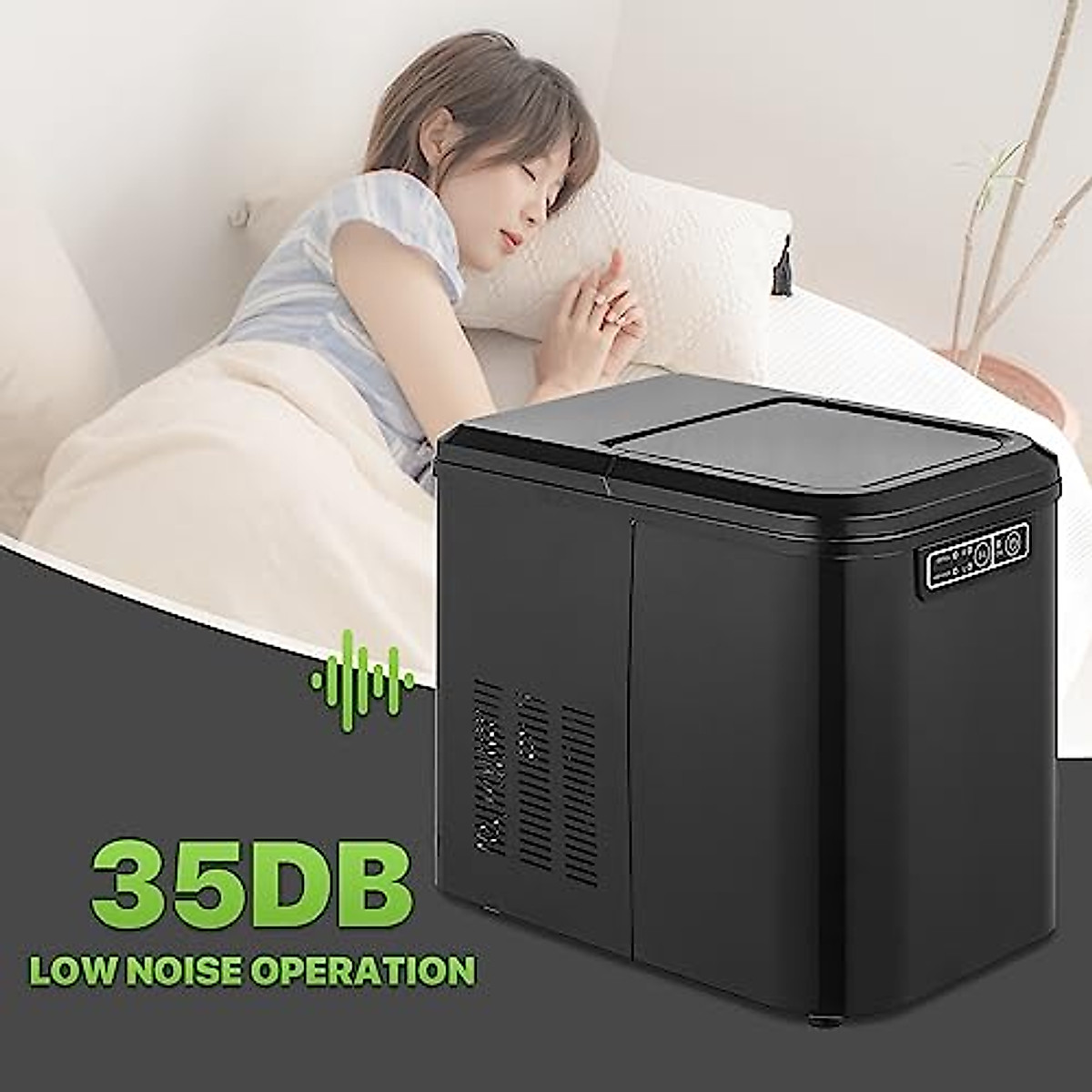 Magshion Ice Maker Countertop with Self-Cleaning, 26lbs/24H, Bullet-Shaped Ice (2 Sizes), Digital Display & Timer, 1.8lbs Ice Storage Capacity, Ice Cube Maker Machine for Home & Kitchen (Black)