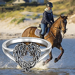 LOVGIFSET Horse Ring Celtic Horse Rings for Women Celtic Knot Heart Sterling Silver Western Mustang Equestrian Jewelry Horses Lover Gifts Size 7