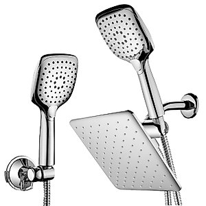 HotelSpa 10.5-in Rain Shower Head/Handheld Combo. Convenient Push-Button Flow Control Button for easy one-handed operation. Switch flow settings with the same hand! Low-Reach Bracket included