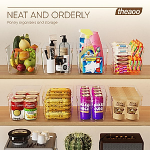 Clear Pantry Storage Bins, 8 Pack Plastic Storage Bins, Large Refrigerator Organizer Bins with Handle for Pantry Organization and Storage,Perfect for Freezer, Kitchen, Countertops, Cabinets, Bathroom