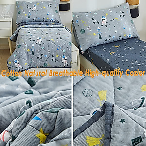 Brandream 4-Piece Toddler Bedding Sets for Boys Space Rocket Galaxy Bed Sheet Set Girls Includes Comforter, Top Flat Sheet, Fitted Sheets and Pillowcases, Cotton