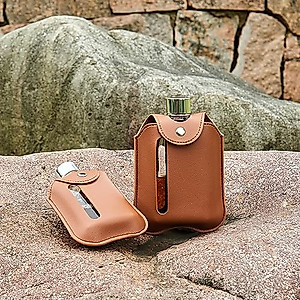 Delove Modern Glass Hip Flask with Removable PU Leather Sleeve - Durable Whiskey Flask for Men & Women - Leather Glass Flask for Liquor & Spirits,Wine (4oz x2, 7.5oz x2, Brown)