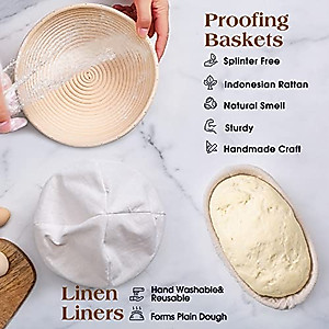 Sourdough bread baking supplies,Sourdough Starter Kit,10 inch Oval & 9 inch Round Banneton Bread Proofing Basket with Linen Liner, sourdough bread essentials tools,Round and Oval Silicone Bread Sling