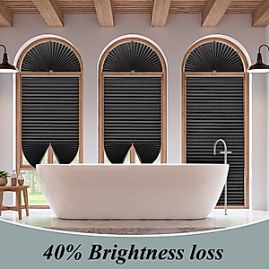 Juexica 2 Pcs Arch Window Set Light Filtering Pleated Shade Blinds Half Circle Blackout Window Cover Half Moon Curtains, Easy Cut and No Tools Install, Dark Grey, 71" x 35"