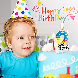 Zi Lan Toy Inspired Game Birthday Candle Cartoon Story Birthday Party Decorations Blue Sky White Cloud and Black Cow Birthday Cake Topper Candles for Boy Girl Cartoon Theme Party Decorations Supplies