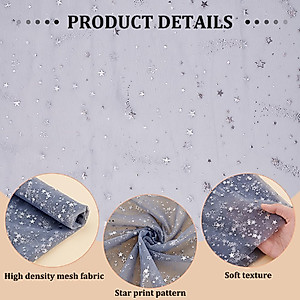 BENECREAT 3 Yards Gray Sequins Star Lace Fabric, 59 inch Wide Silver Star Fabric Skirt Dress for Wedding Dresses DIY Craft Embellishments