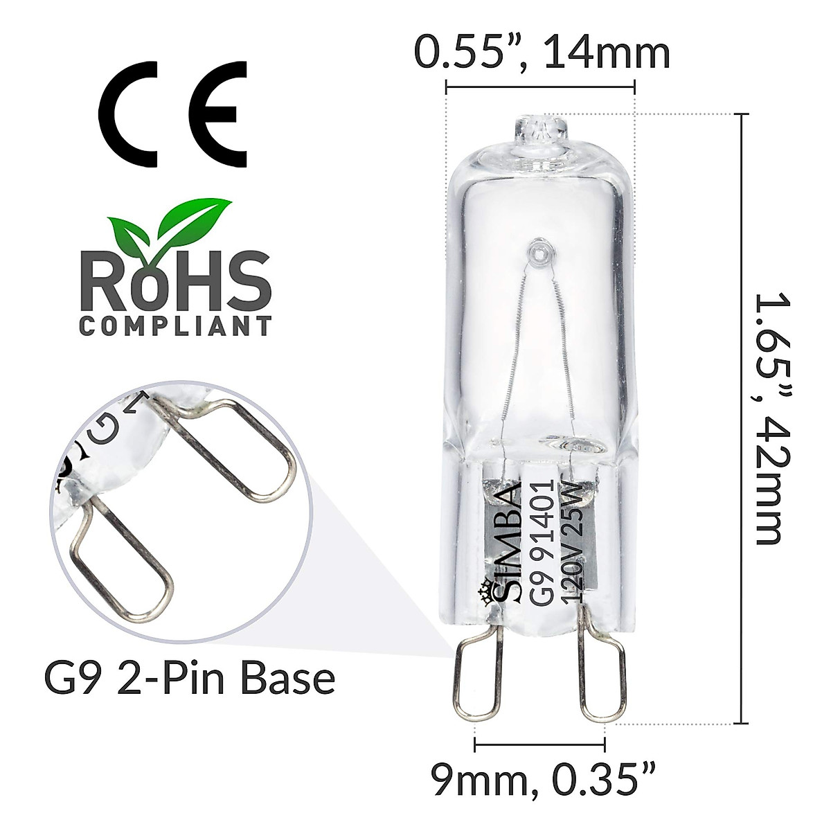 Simba Lighting Halogen Light Bulb G9 T4 60W JCD Bi-Pin (10 Pack) for Chandeliers, Pendants, Cabinet Lights, Landscape Lights, Desk and Floor Lamps, Wall Sconces, 120V Dimmable, 2700K Warm White