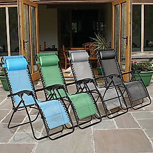 Flexzion Zero Gravity Chair - Anti Gravity Outdoor Lounge Patio Folding Reclining Chair and Textilene Seat with Footrest & Adjustable Pillow for Yard, Beach, Camping, Garden, Pool (Sky Blue)