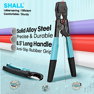 SHALL Pex Crimping Clamp Cinch Tool and Pipe Hose Cutter, Pipe Fitting Crimper Tool Kit Meets ASTM F2098 for 3/8" to 1" Stainless Steel Clamps Including 20pcs 1/2", 10pcs 3/4" Clamps With Storage Bag