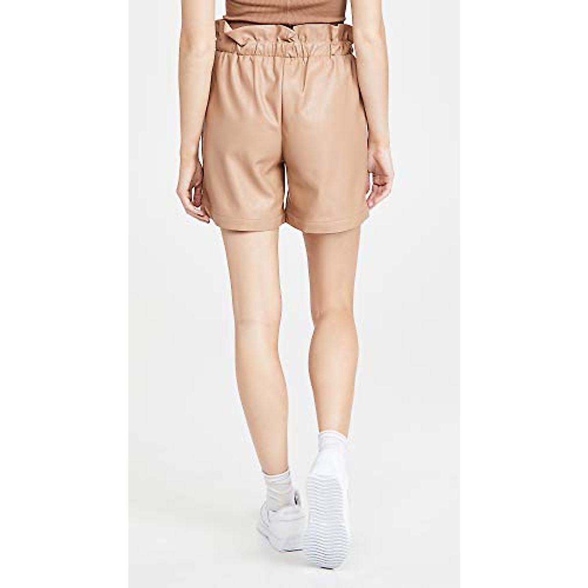 KENDALL + KYLIE Women's Vegan Leather Paperbag Shorts, Sand, Medium