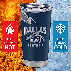 Custom Dallas Tumbler 20oz Stainless Steel with Lid & Straw Personalized Football Fans Gifts for Women Men Travel Cup Insulated Tumbler Add Name Number