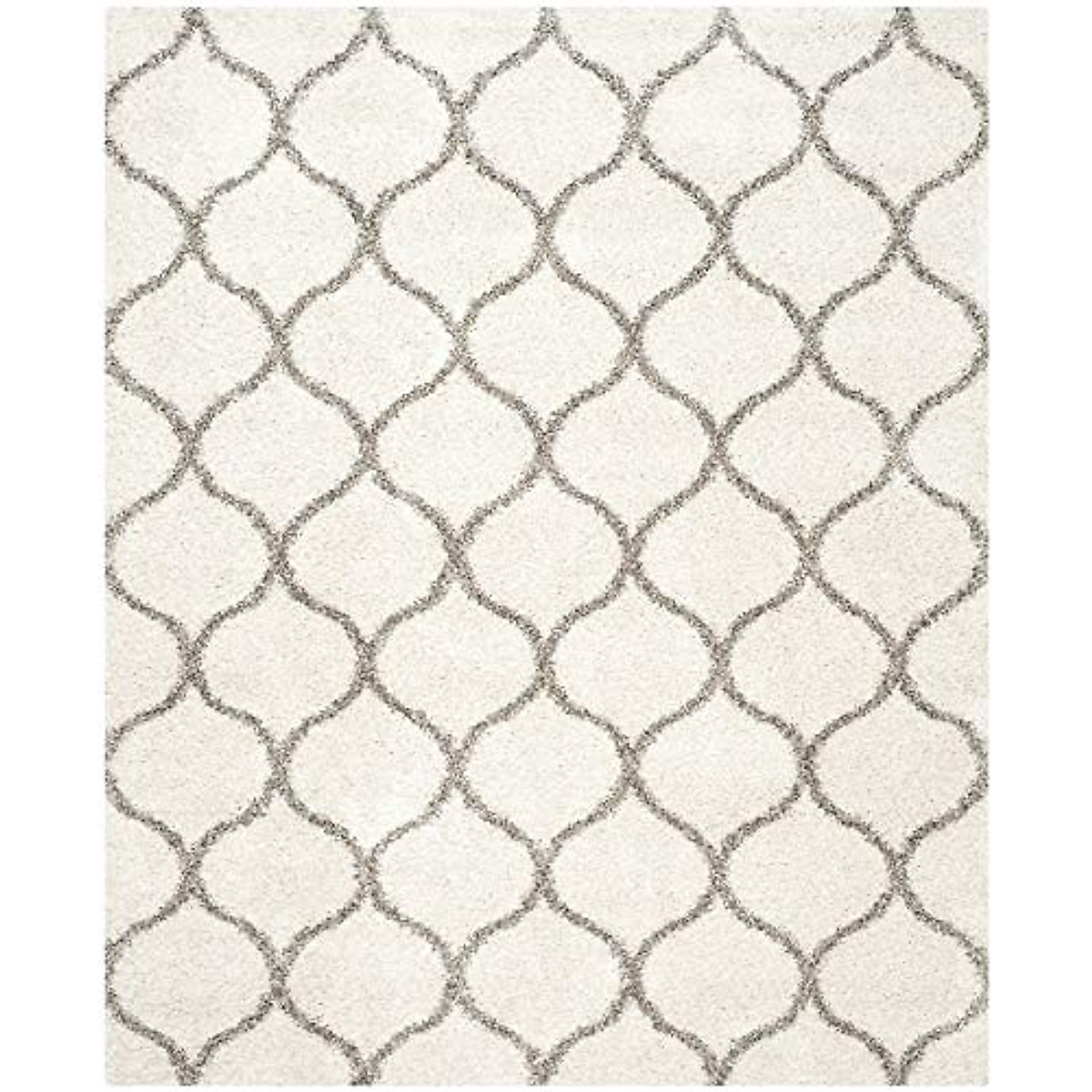 SAFAVIEH Hudson Shag Collection Area Rug - 8' x 10', Ivory & Grey, Moroccan Ogee Trellis Design, Non-Shedding & Easy Care, 2-inch Thick Ideal for High Traffic Areas in Living Room, Bedroom (SGH280A)