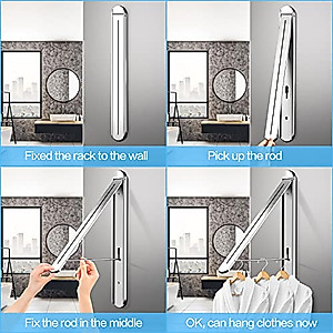 ENKUY Clothes Drying Rack Folding Clothes Rack Wall Mounted Retractable Clothing Dryer Hanger for Laundry Room Organization, Bathroom, Garage, Indoor and Outdoor Universal (Silver)
