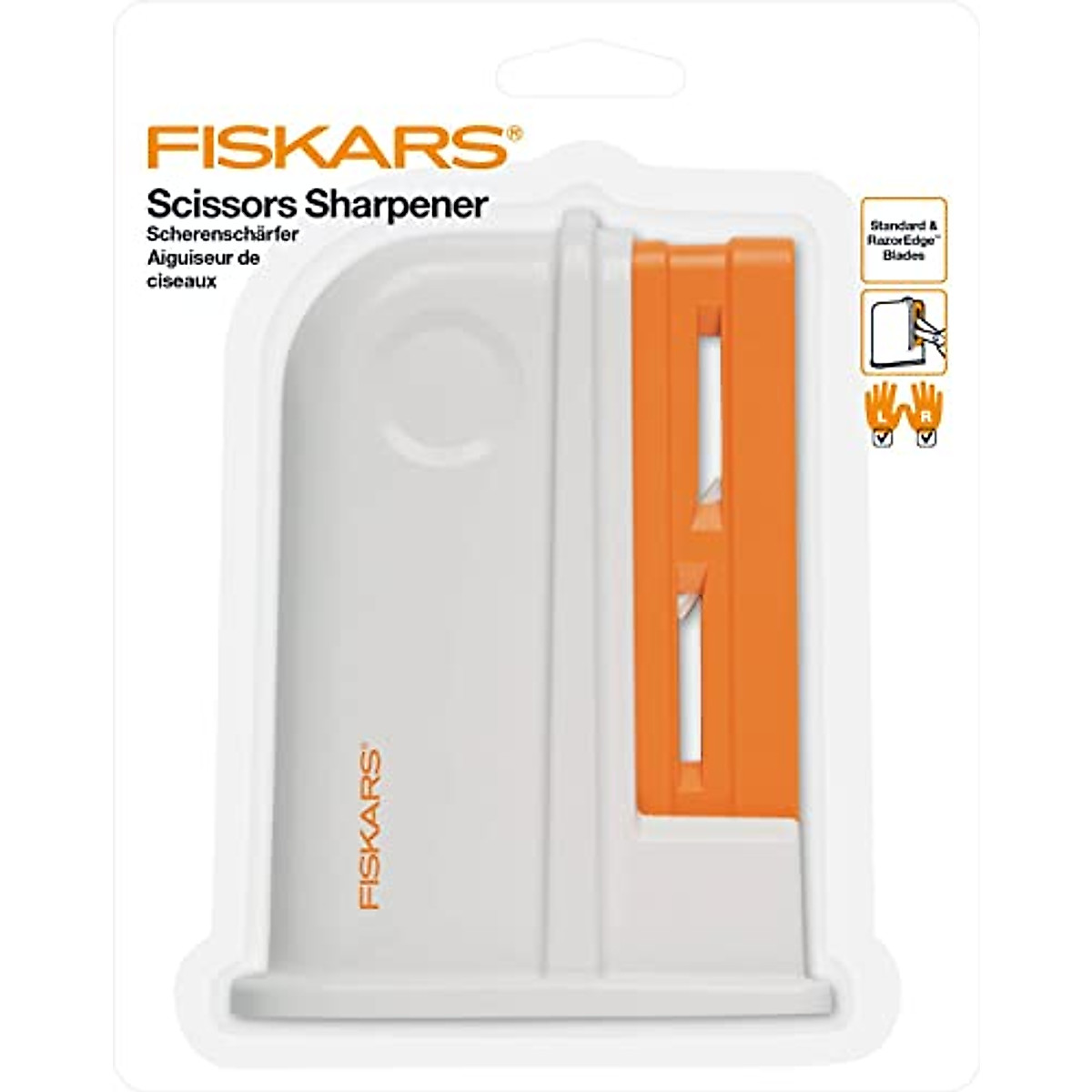 Fiskars 1020499 Scissors Sharpener, 9 x 4 x 13.8 cm, White/Orange